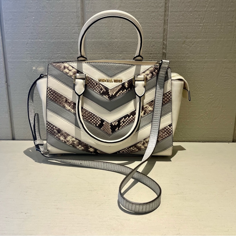 Michael Kors Medium Satchel Leather Python Print - Gem